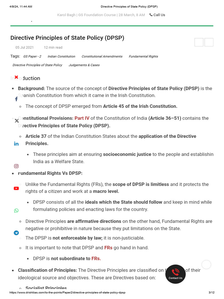 Directive Principles of State Policy Explained | PDF | Government Of ...