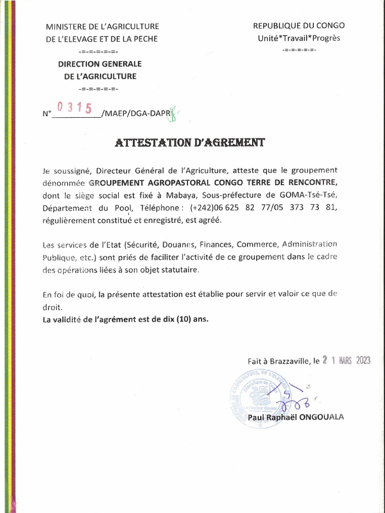 ATTESTATION D'AGREMENT0001 | PDF