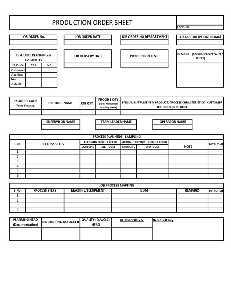 Production Order Template | PDF
