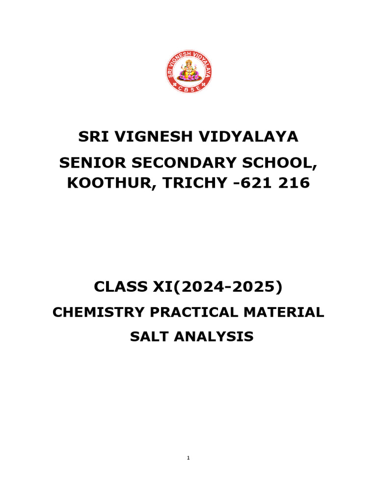 Chemistry Salt Analysis Class Xi (24-25) | PDF