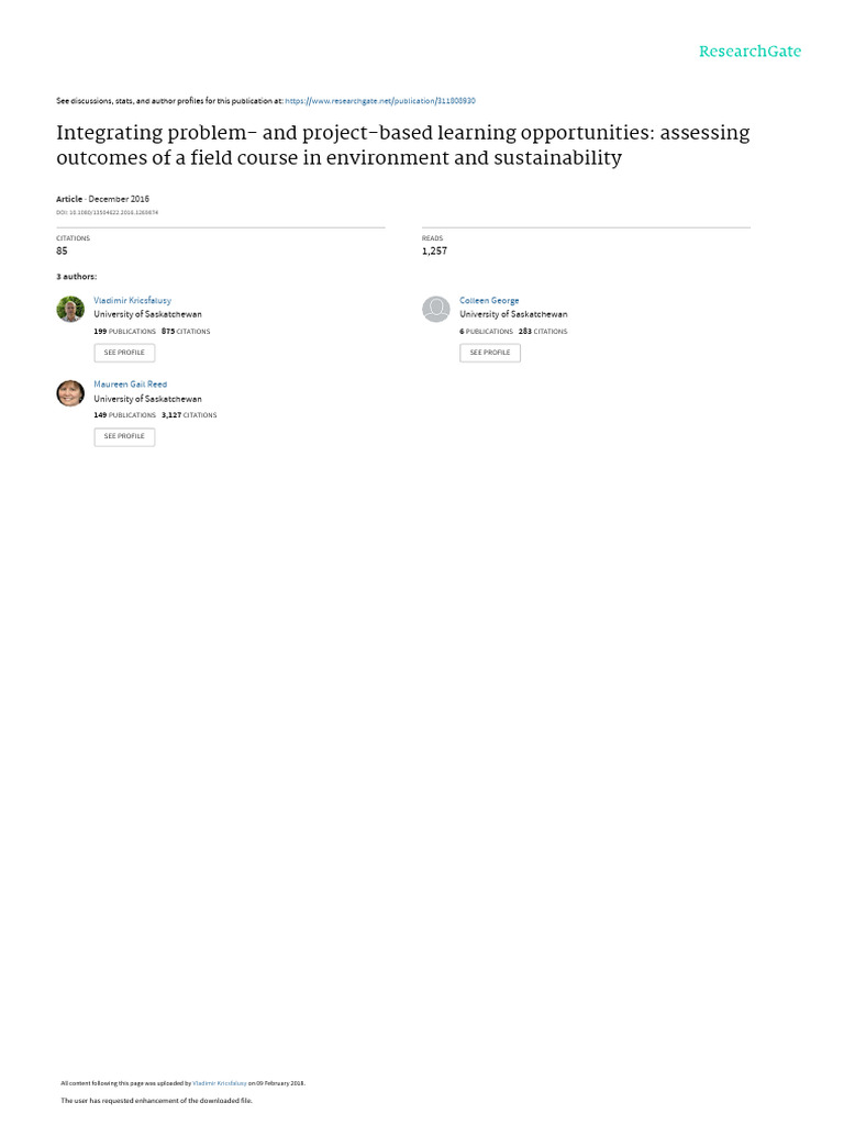 Integrating Problem-And Project-Based Learning Opportunities: Assessing Outcomes of A Field ...