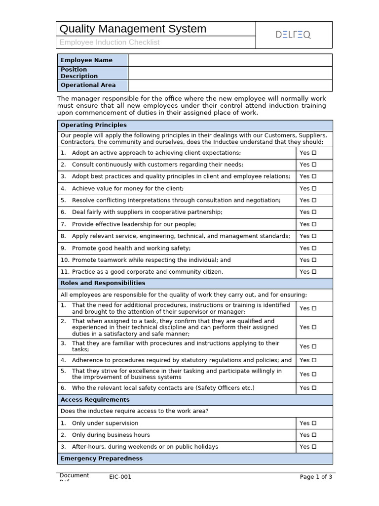 Employee Induction Checklist | PDF