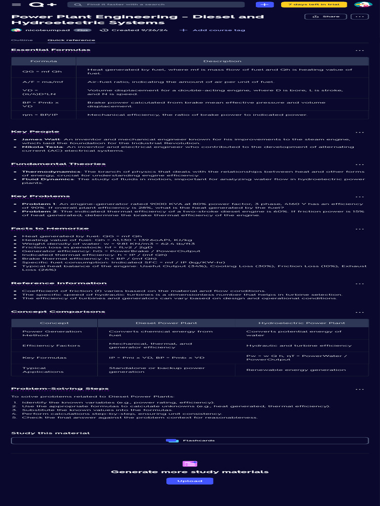 Power Plant Engineering - Diesel and Hydroelectric Systems Study Guide Quizlet | PDF