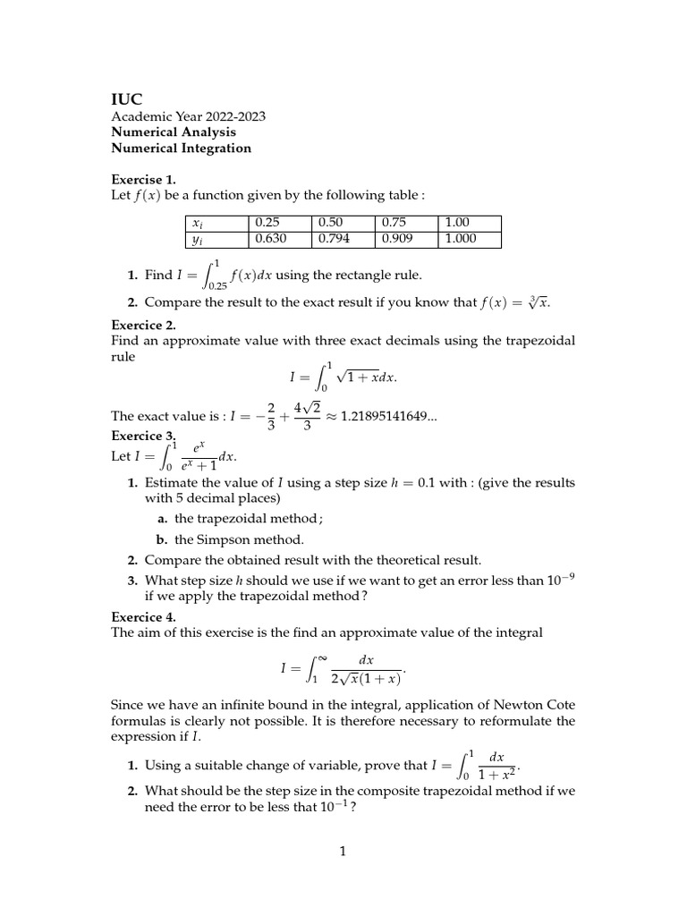 Exercise Sheet Numerical Integration | PDF