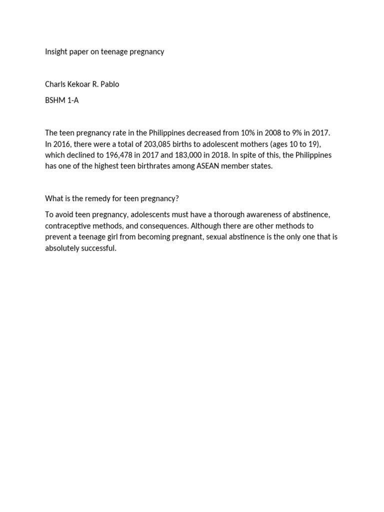 Insight Paper On Teenage Pregnancy | PDF