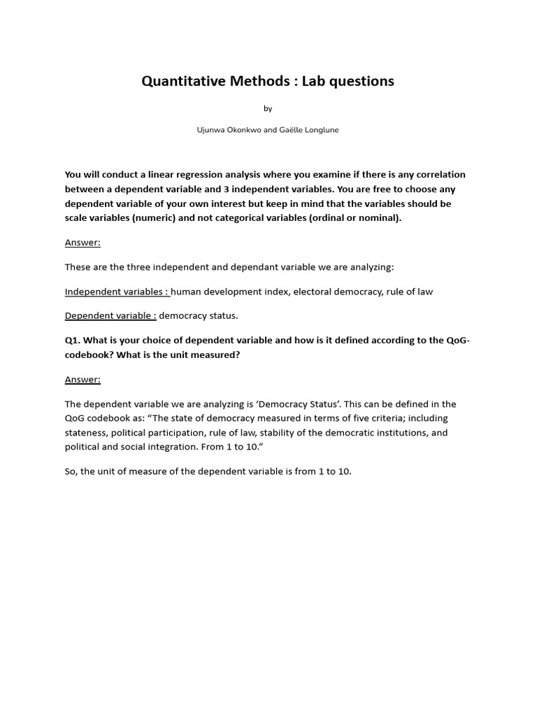 Quantitative Methods Lab Questions | PDF | Linear Regression ...