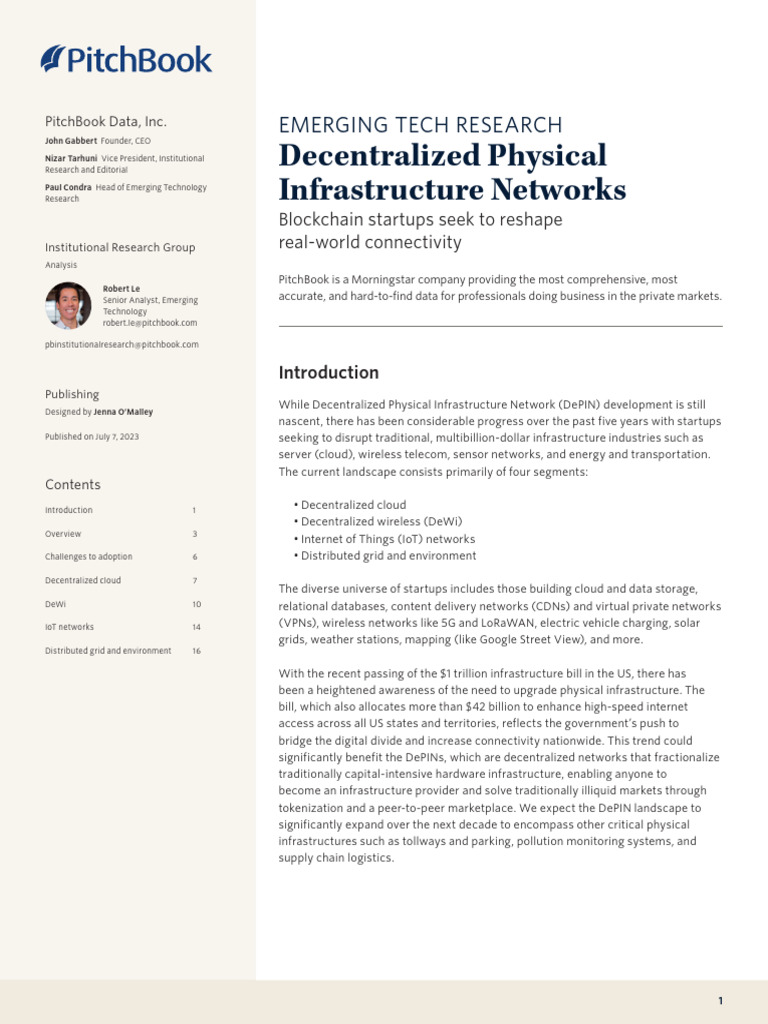 Q3 2023 PitchBook Analyst Note Decentralized Physical Infrastructure Networks 14038 | PDF