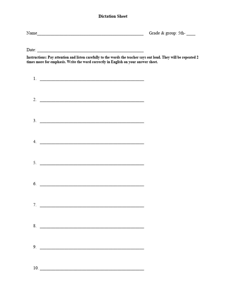 Dictation Sheet | PDF