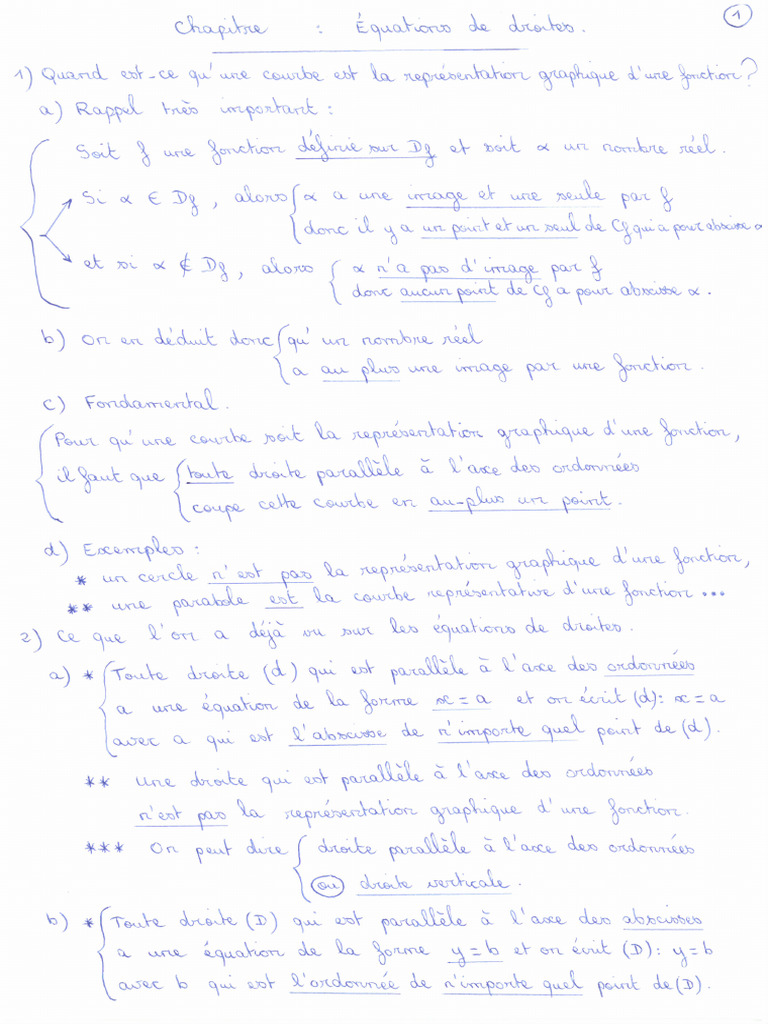 Cours de Mathématiques Sur Les Équations de Droite 2nd | PDF