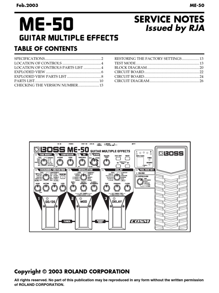 Boss ME-50 Service Notes | PDF | Manufactured Goods | Electronic ...