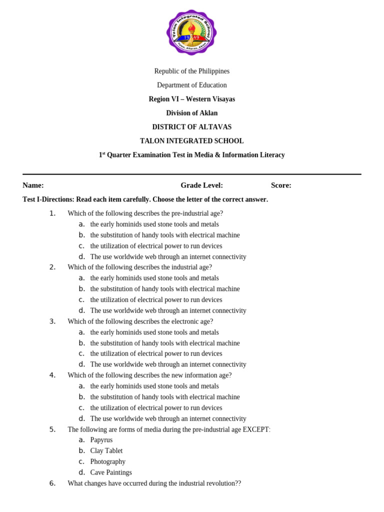 MIL - 1st Quarter Exam | PDF | Information | Social Science