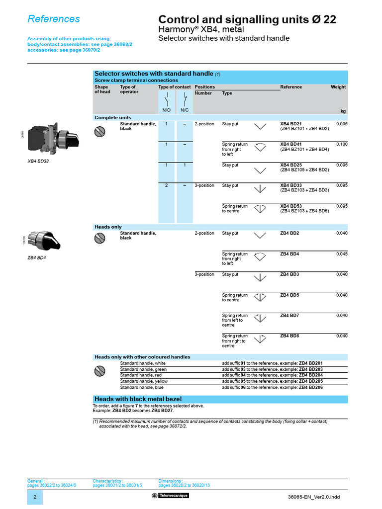 Harmony XB4 - Control and Signalling Units Selector Switches With Long Handle Normal and - 0 - 0 ...