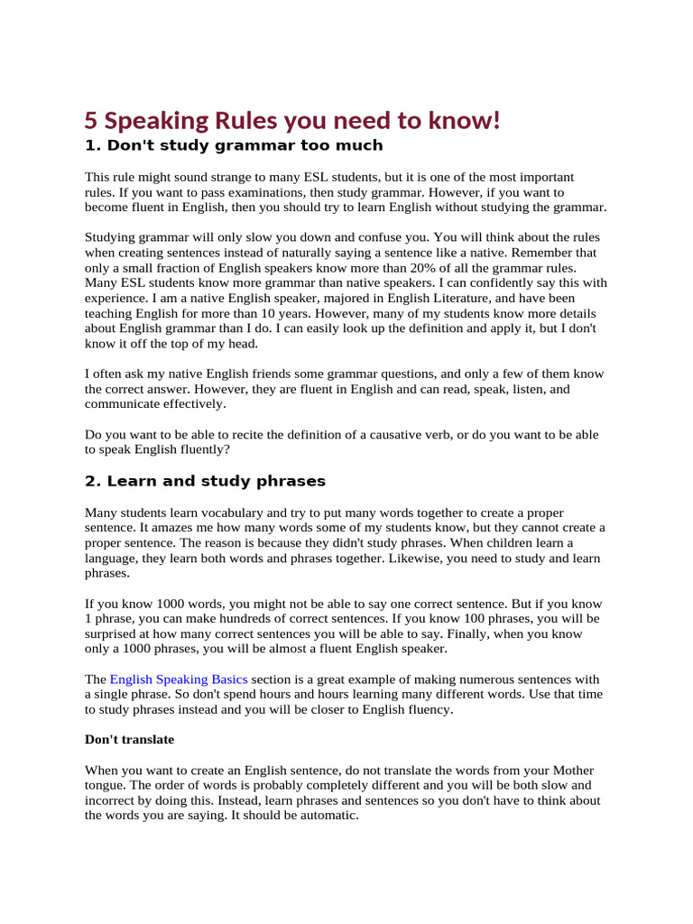 English-5 Speaking Rules You Need To Know | PDF | English Language ...