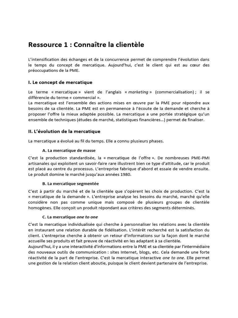 ressource 1 connaître la clientèle | PDF