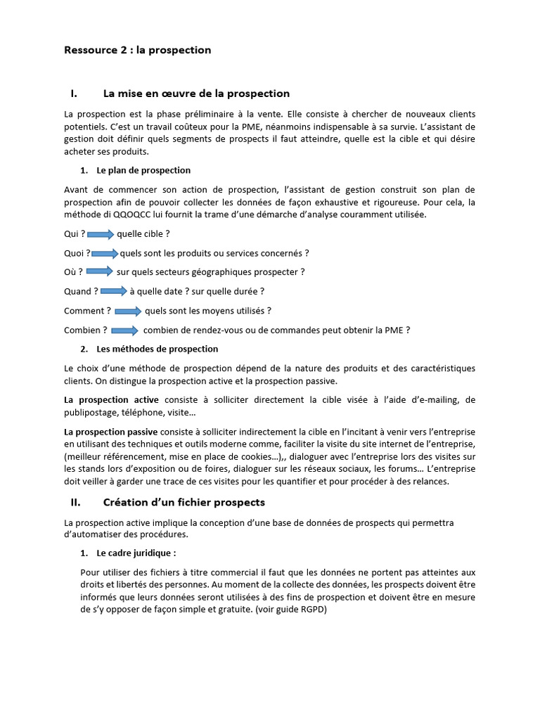 Ressource 2 La Prospection | PDF