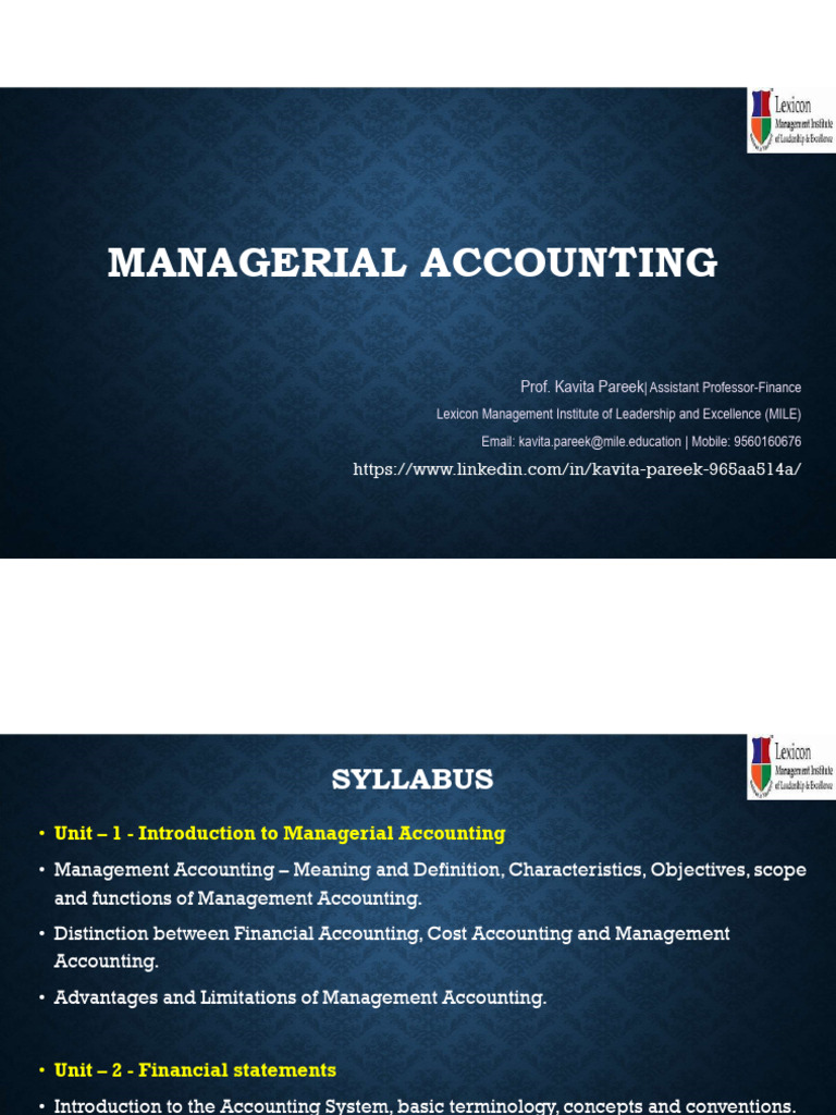 Management Accounting (Unit - 1, 2, 3, 4 & 5) | PDF
