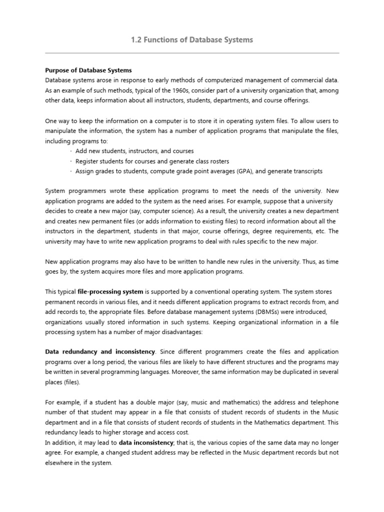 1_2 Functions of Database Systems | PDF