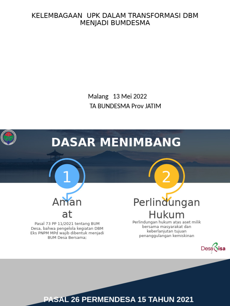 Kelembagaan Upk Dalam Transformasi DBM Menjadi Bumdesma | PDF