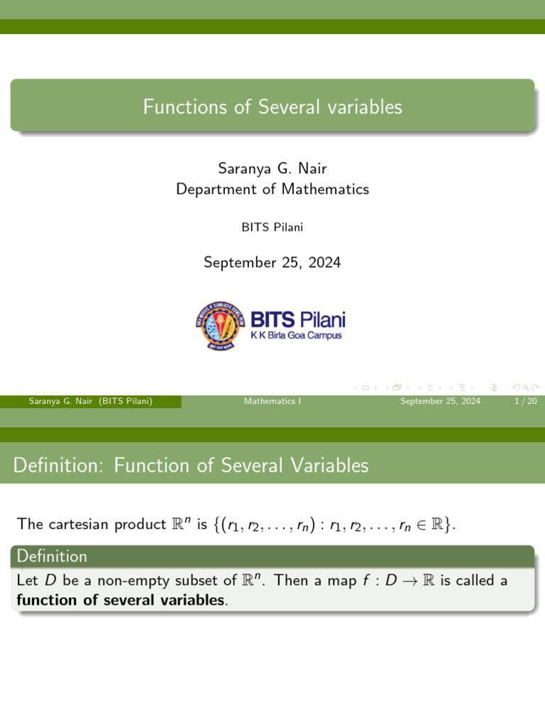 Lec 19 - Functions of Several Variables | PDF