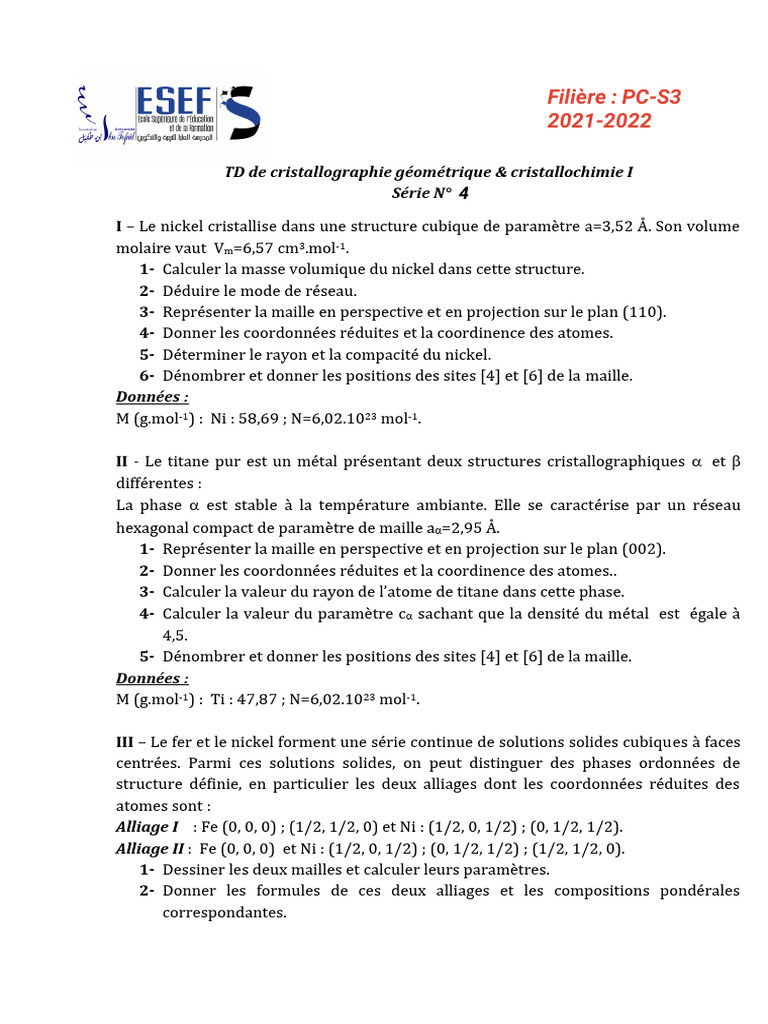 Td-3-4-Cristallographie Cristallochimie | PDF