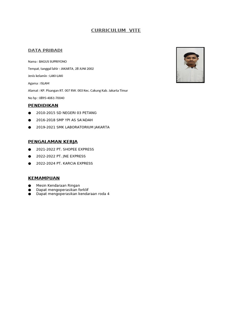 CV Lamaran Kerja Bagus | PDF