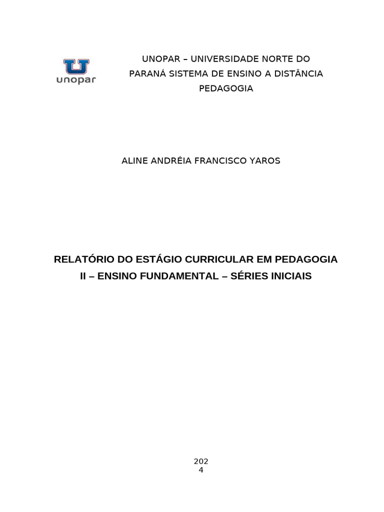 Relatório de Estágio Ensino Fundamental Aline Concluido | PDF