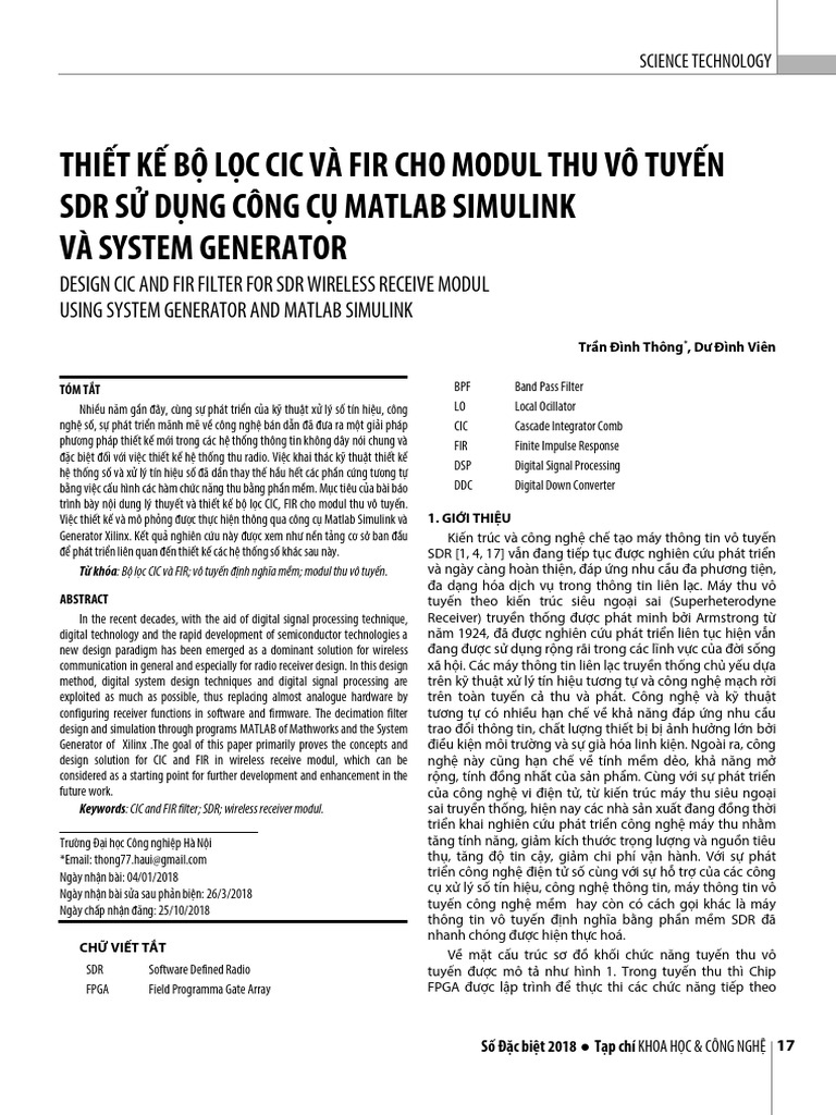 THIẾT KẾ BỘ LỌC CIC VÀ FIR CHO MODUL THU VÔ TUYẾN | PDF