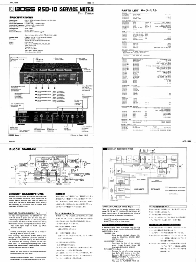Boss RSD-10 Service Notes | PDF