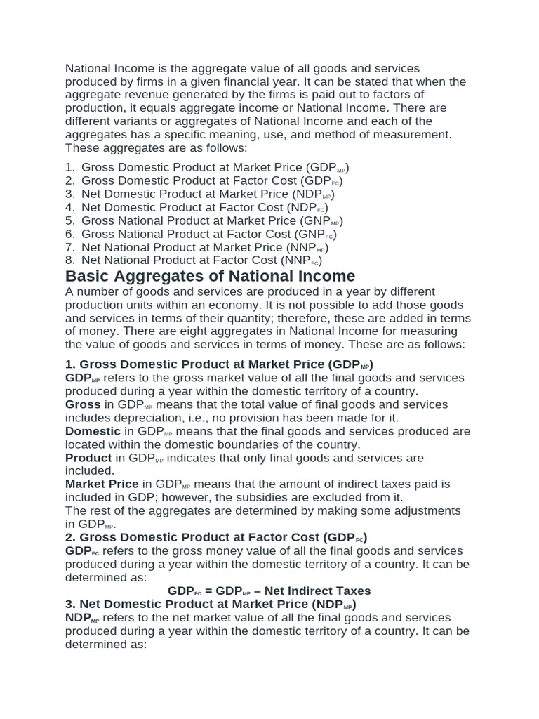 National Income Is The Aggregate Value of All Goods and Services ...