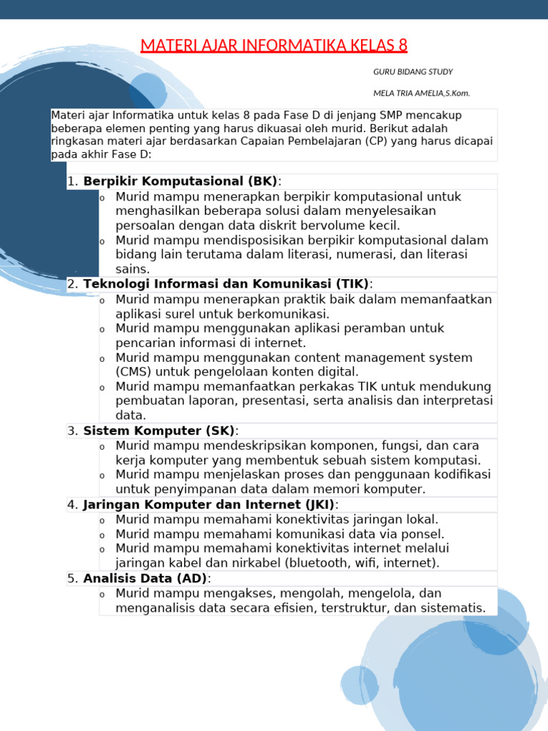 Materi Ajar Informatika Kelas 8 | PDF