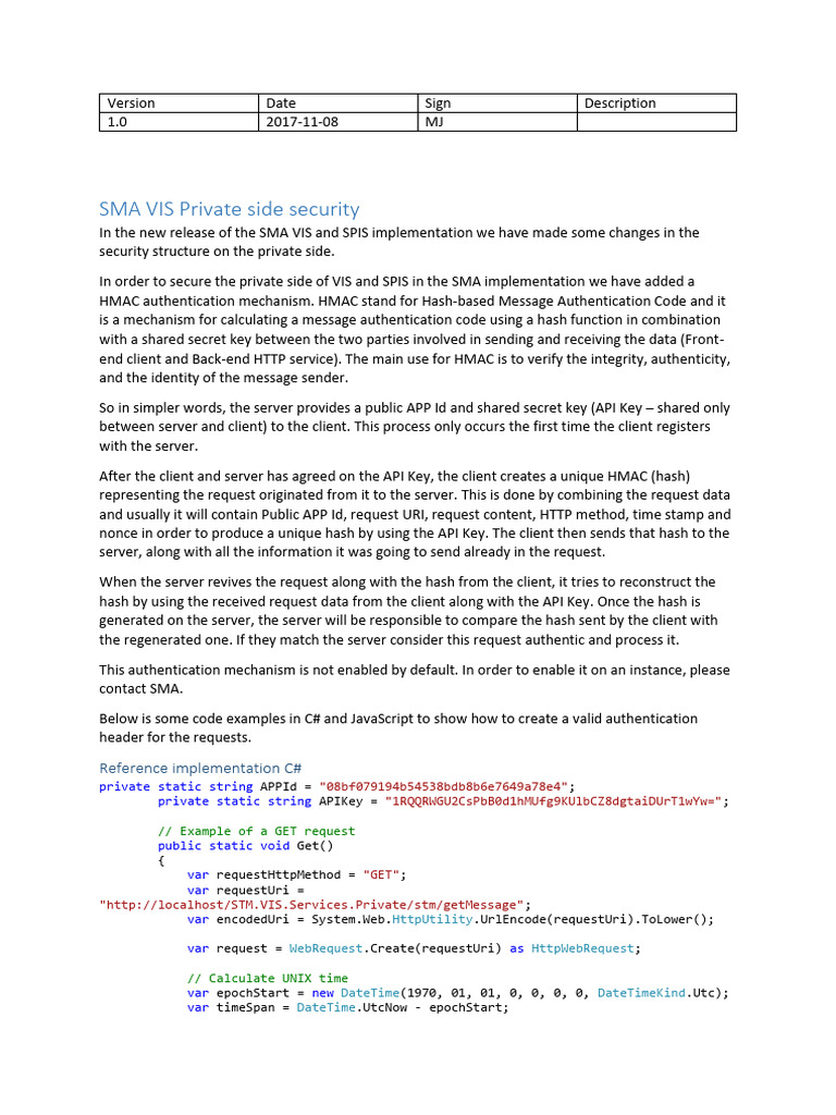 SMA HOW TO Implement HMAC Authentication For SMA VIS and SPIS Private ... SMA HOW TO Implement HMAC Authentication For SMA VIS and SPIS Private ...