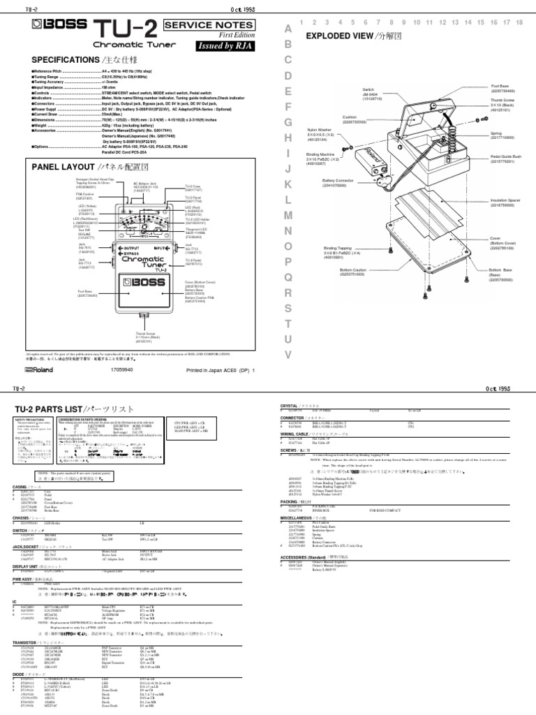 Boss TU-2 Service Notes | PDF | Electrical Connector | Electrical ...