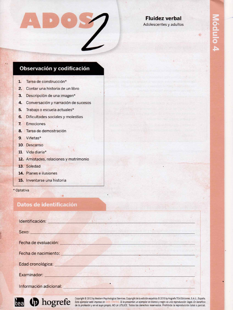 ADOS 2 - FLUIDEZ VERBAL - MODULO 4 PAG 1-Mesclado | PDF