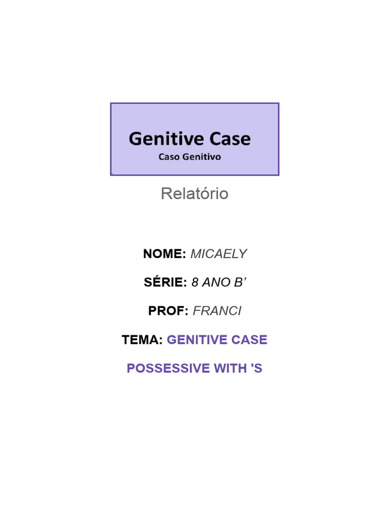 Genitive Case Passessive With 'S - Relatório | PDF
