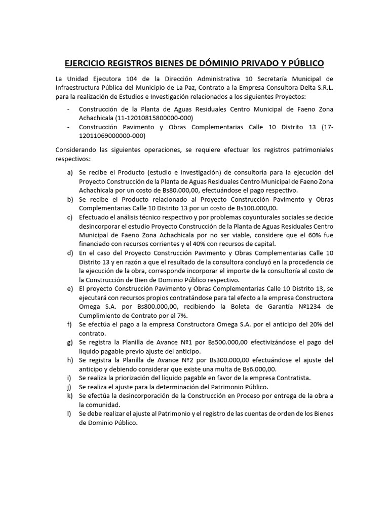 EJERCICIO REGISTROS BIENES DE DÓMINIO PRIVADO Y PÚBLICO - Impres | PDF | Business | Economias
