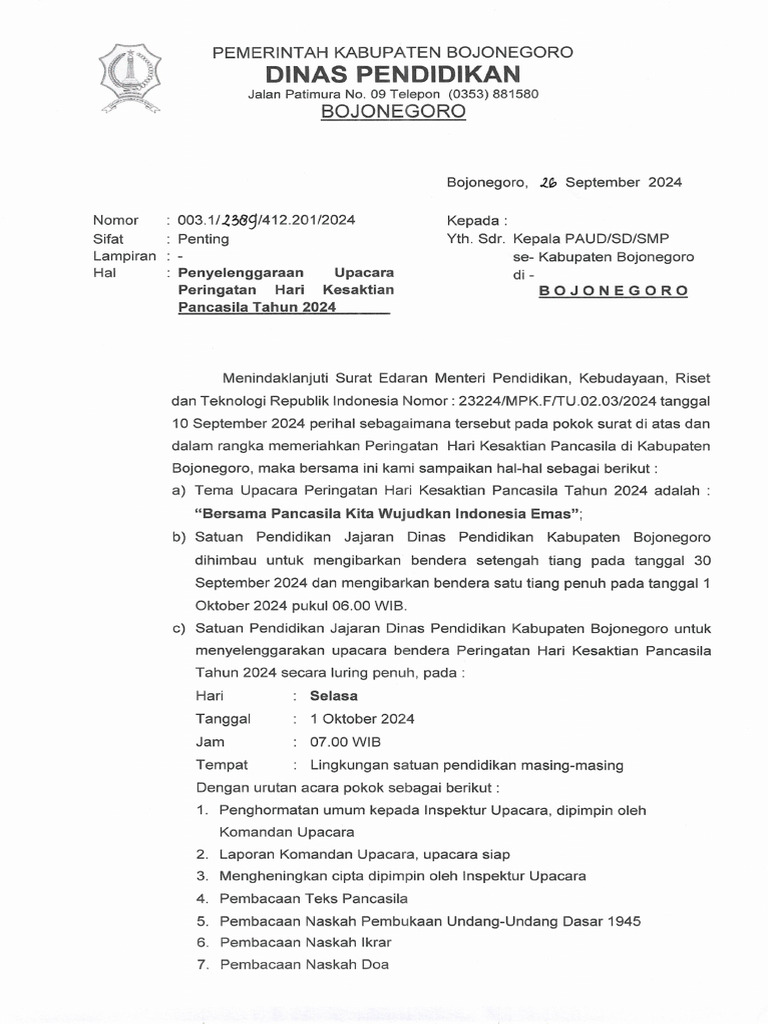 Penyelenggaraan Upacara Peringatan HAPSAK TH 2024 | PDF
