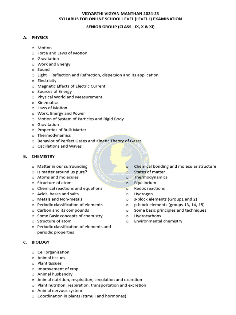 VVM Syllabus For Ix X Xi | PDF