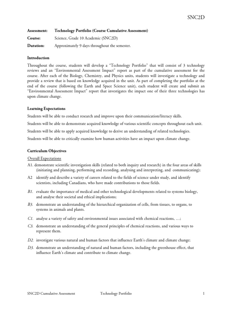 snc2d Culminating Assignment | PDF