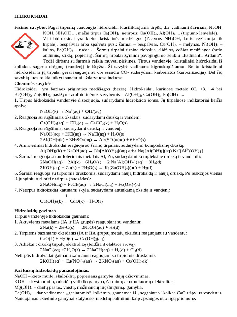 Hidroksidai Konspektas | PDF