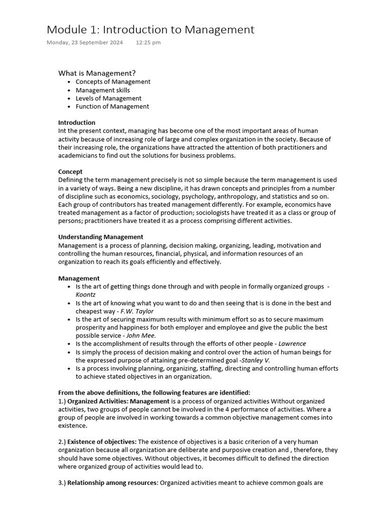 Management Science Module 1 | PDF