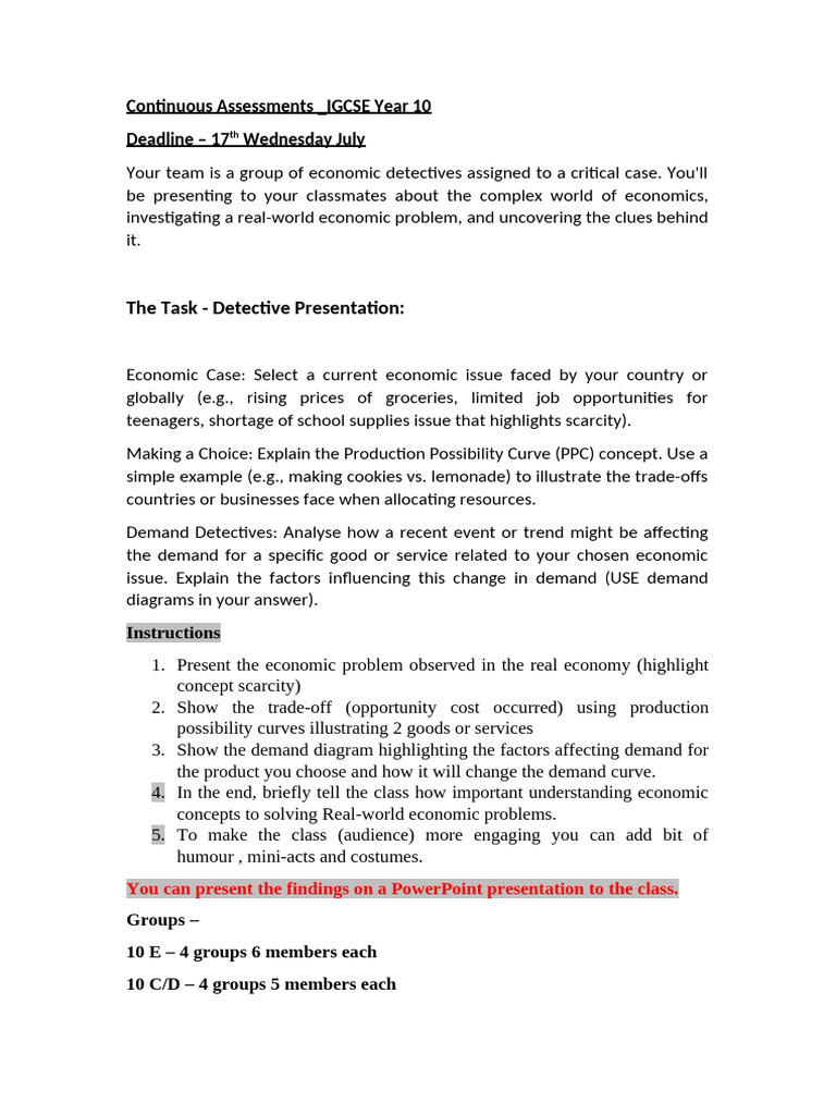 Continuous Assessments 1 - Yr 10 | PDF
