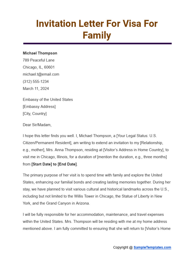 Invitation Letter For Visa For Family Pdf