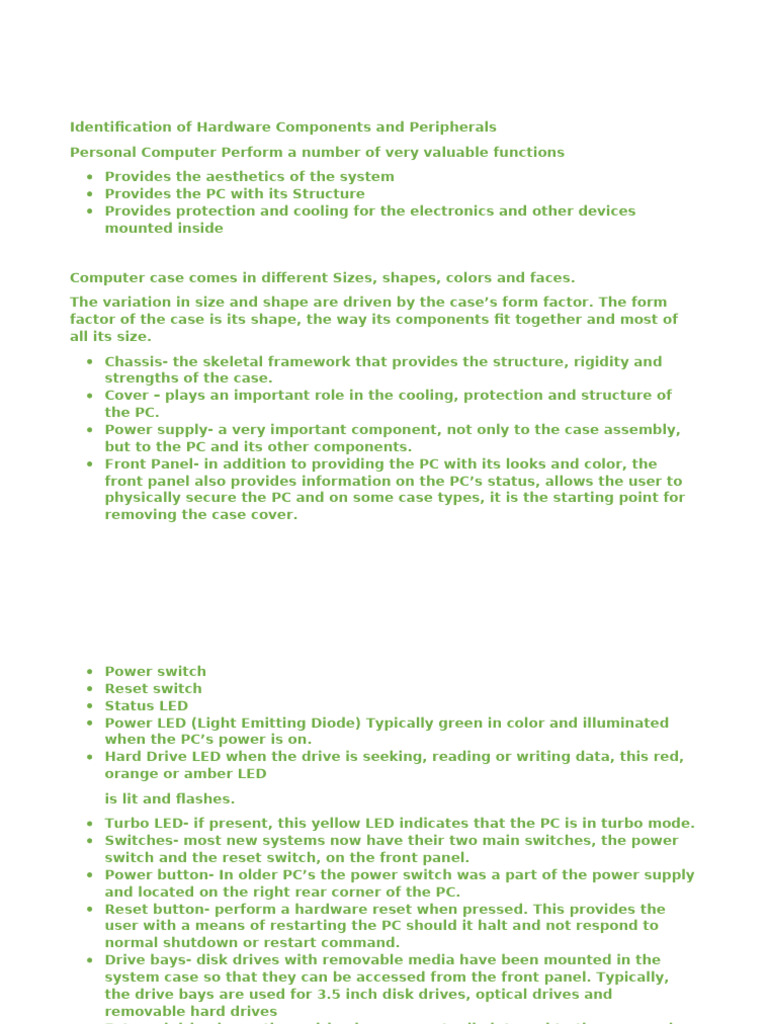 Identification of Hardware Components and Peripherals | PDF
