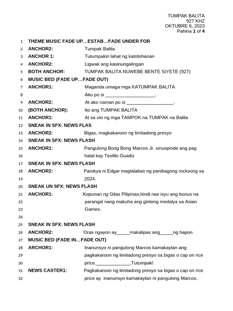 Radiobroad Script. School Presscon | PDF