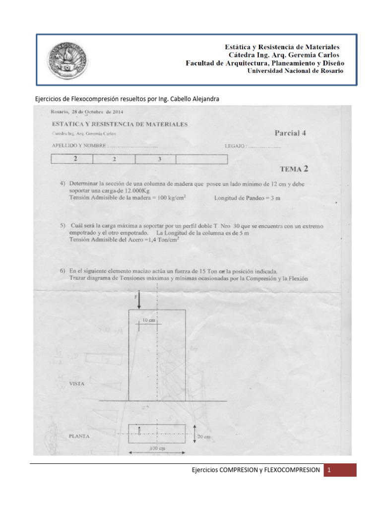 Práctica Parcial Compresión y Flexion Compuesta 2017 | PDF