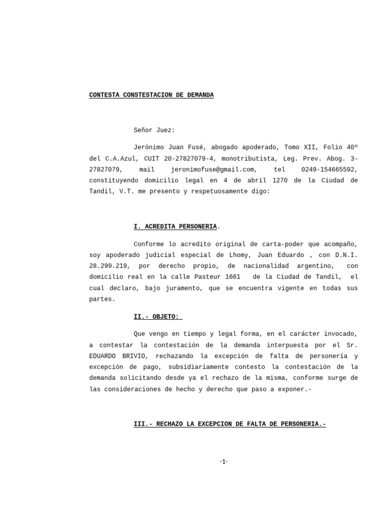 CONTESTA CONTESTACION Lhomy | PDF | Salario | Finanzas y dinero