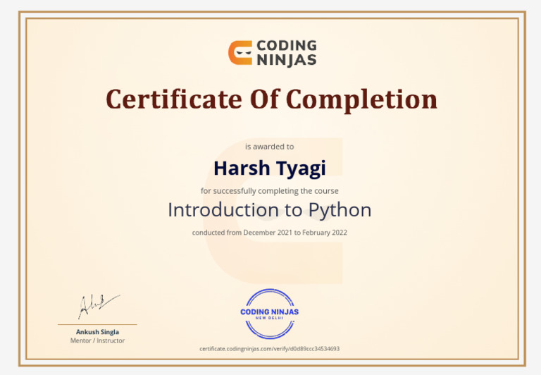 Harsh Tyagi: Introduction To Python | PDF