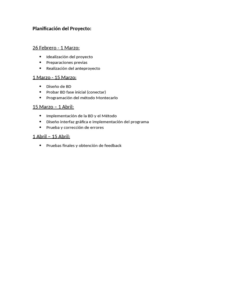 Planificación Del Proyecto | PDF