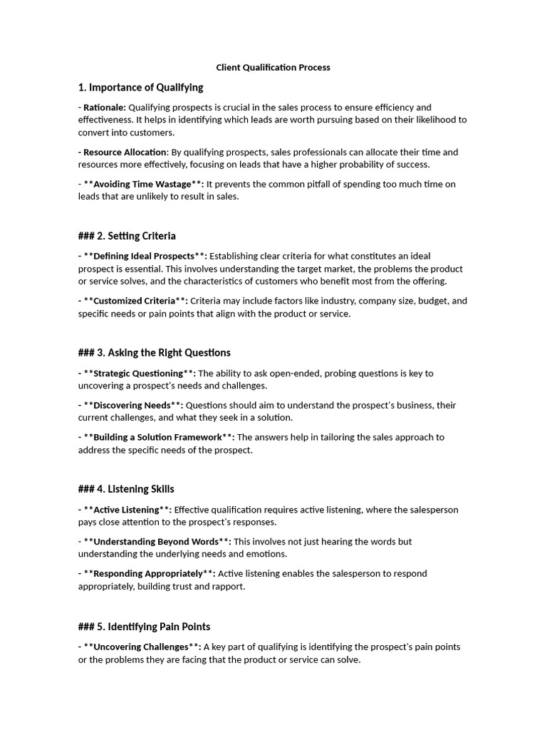 Client Qualification Process-YT Vid | PDF