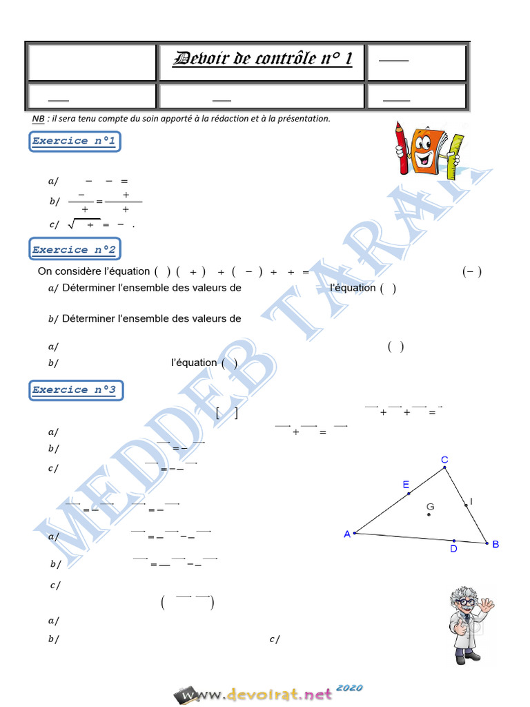Devoir de Contrôle N°1 - Math - 2ème Sciences (2020-2021) MR Meddeb Tarek | PDF